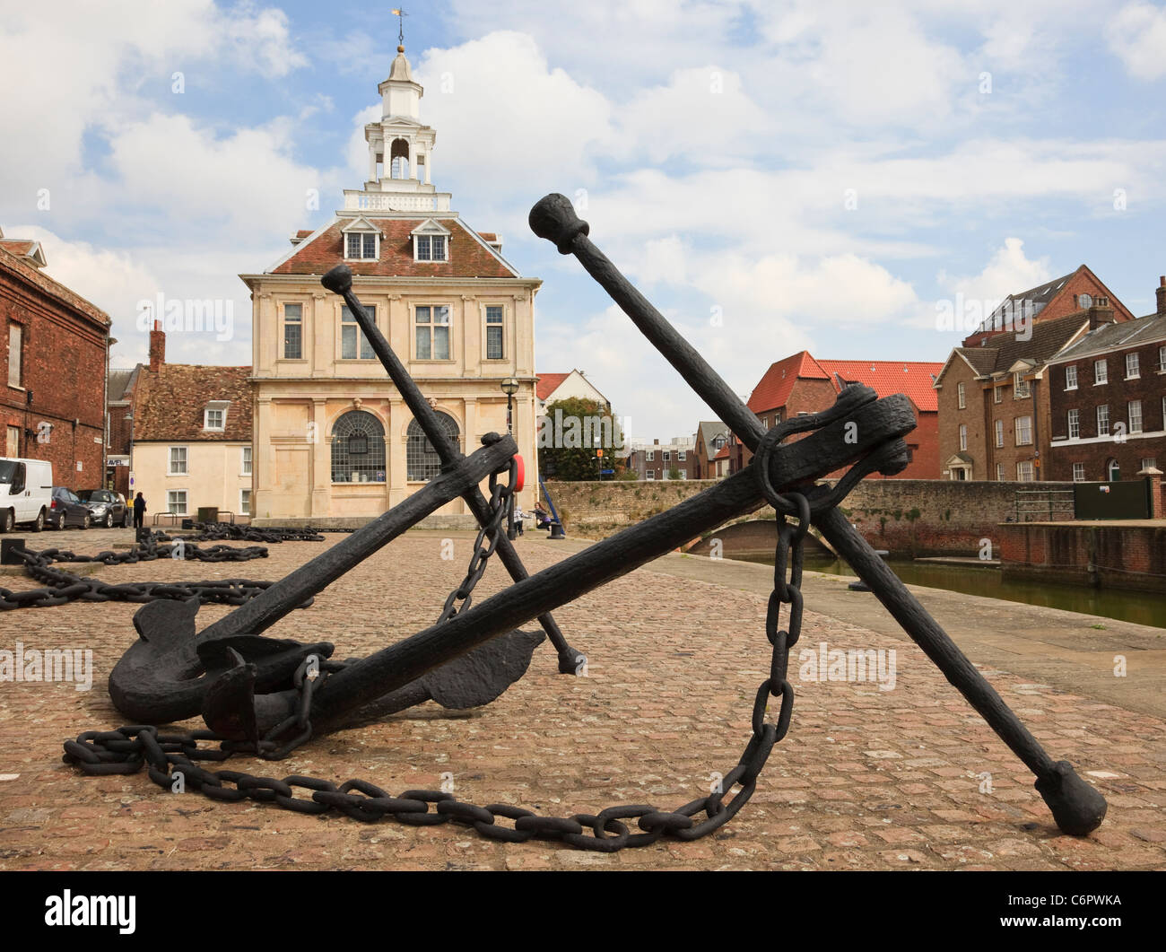 Purfleet Quay, Kings Lynn, Norfolk, England, UK,. Two anchors in front ...