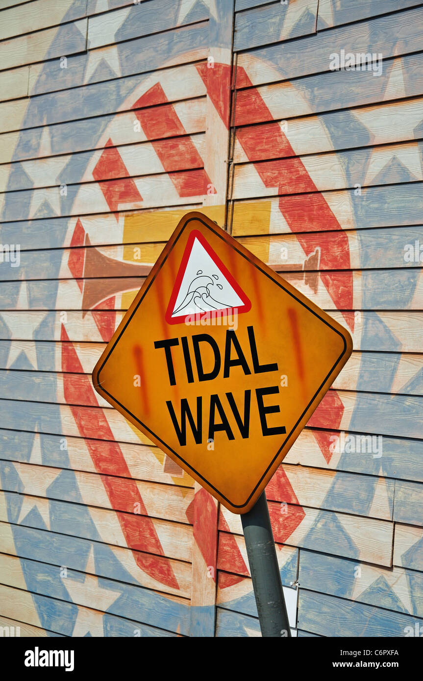 Tidal Wave Ride sign, Amity Cove, Thorpe Park Theme Park, Chertsey ...