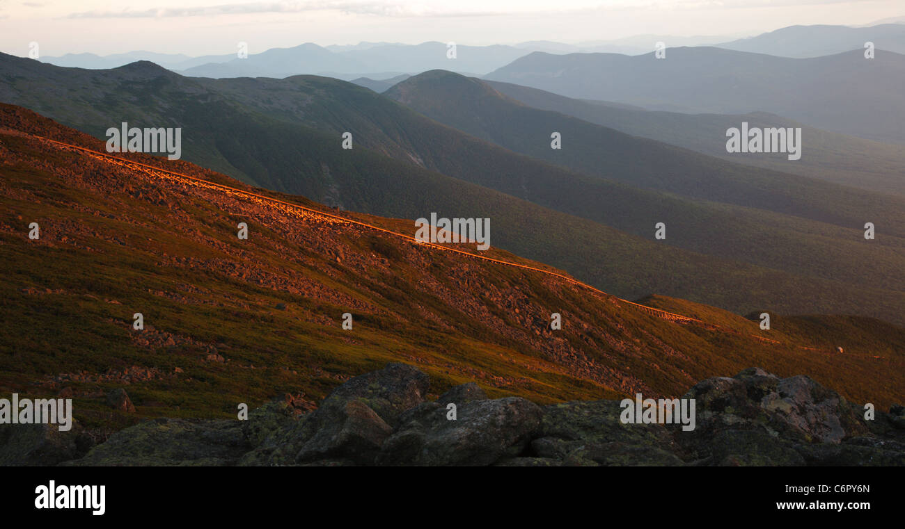 Mount Washington Cog Railroad at sunset from along the Appalachian ...