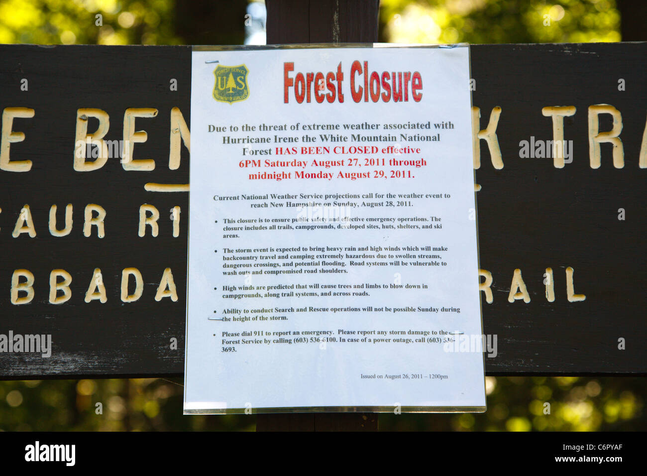 Forest Closure Sign -White Mountain National Forest has been closed ...