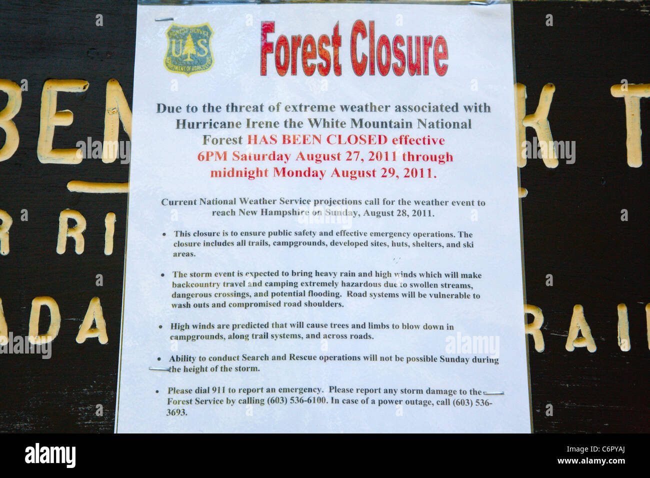 Forest Closure Sign -White Mountain National Forest has been closed ...