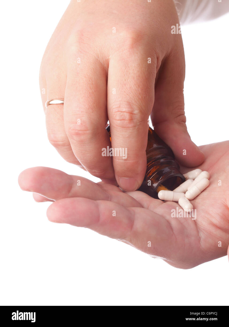 man with pill - blue white pills in man hand isolated Stock Photo - Alamy