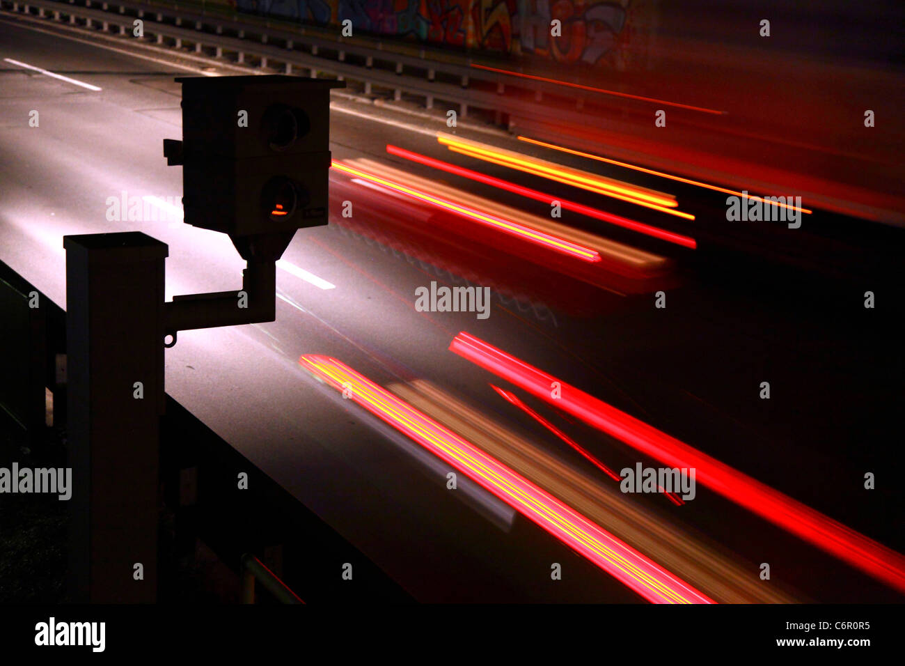 Traffic control camera, speed camera on A40 Autobahn, motorway. Essen ...