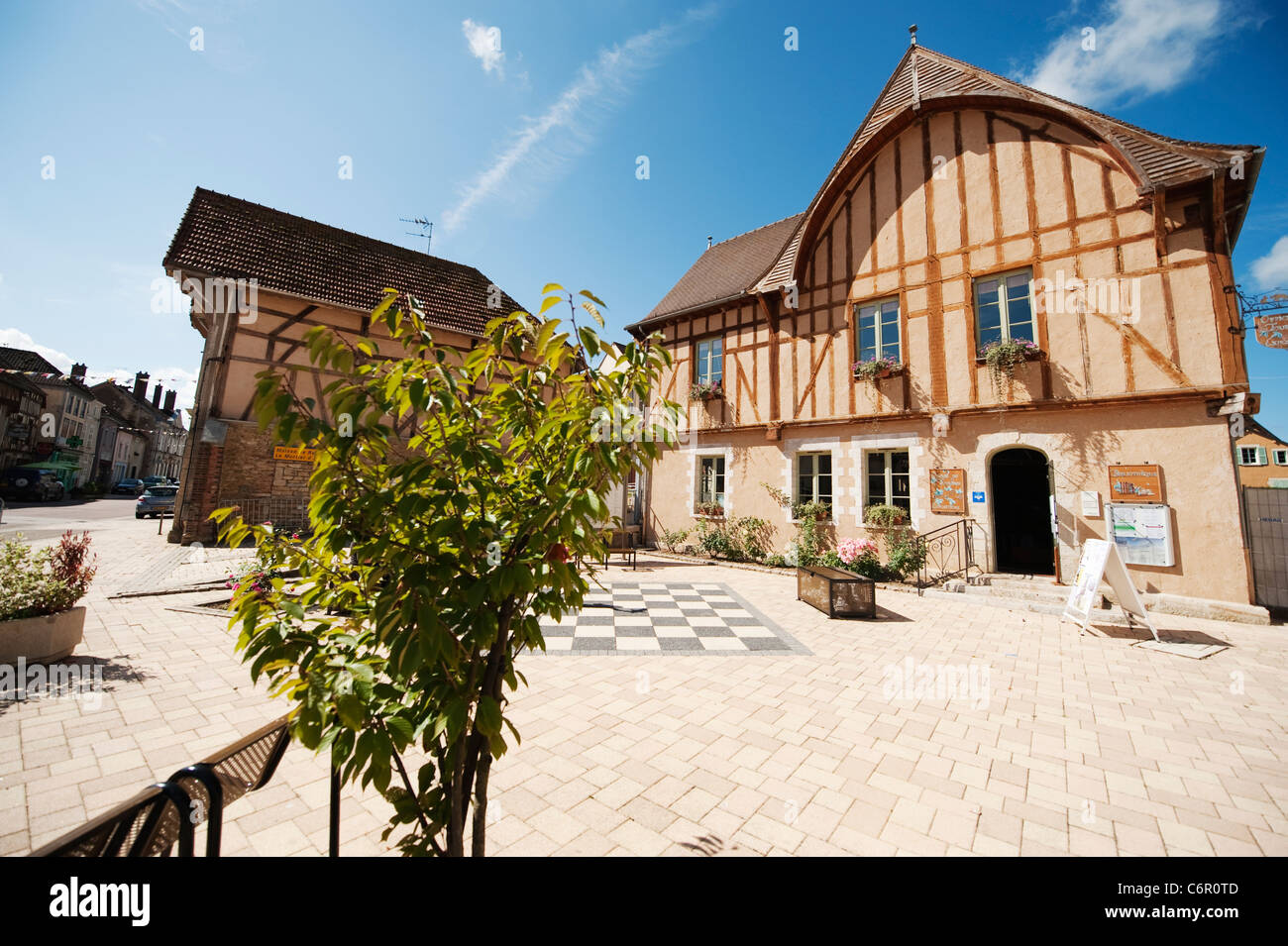 French Traditional half timbered building in Chaource village housing ...