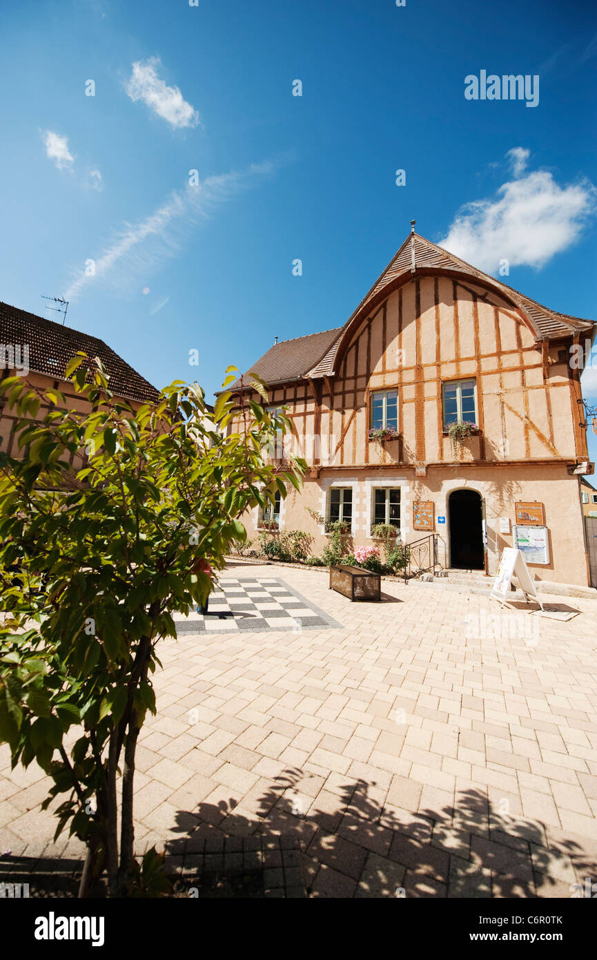 French Traditional half timbered building in Chaource village housing ...