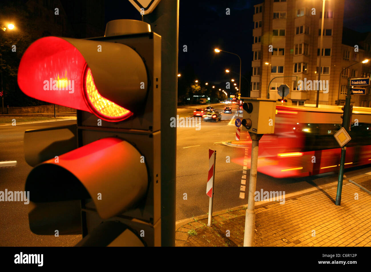 Traffic camera, at a traffic light, inner city street crossing ...