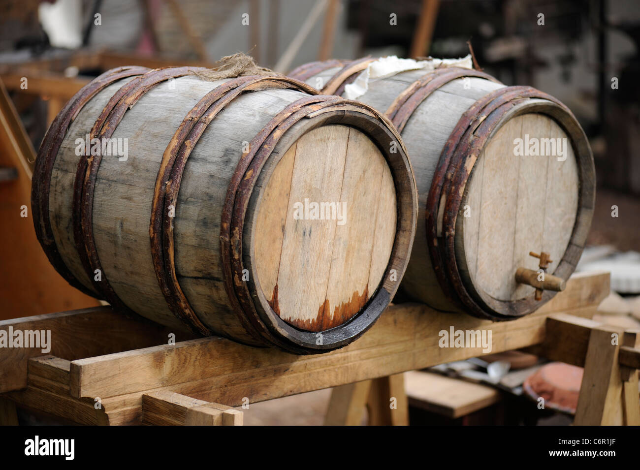 Two wood barrels Stock Photo - Alamy