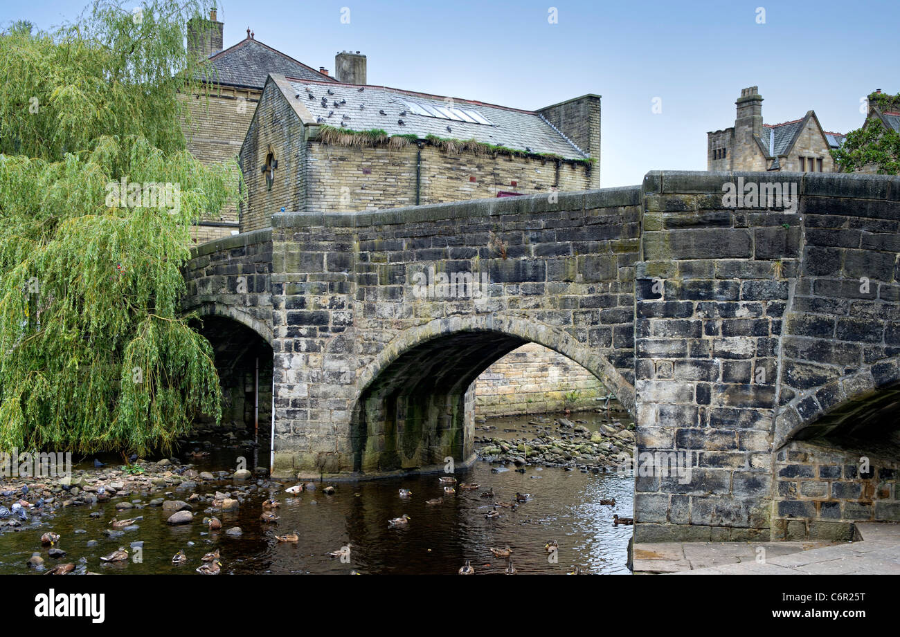 The famous stone bridge spanning the River Hebden in Hebden Bridge ... The famous stone bridge spanning the River Hebden in Hebden Bridge ...