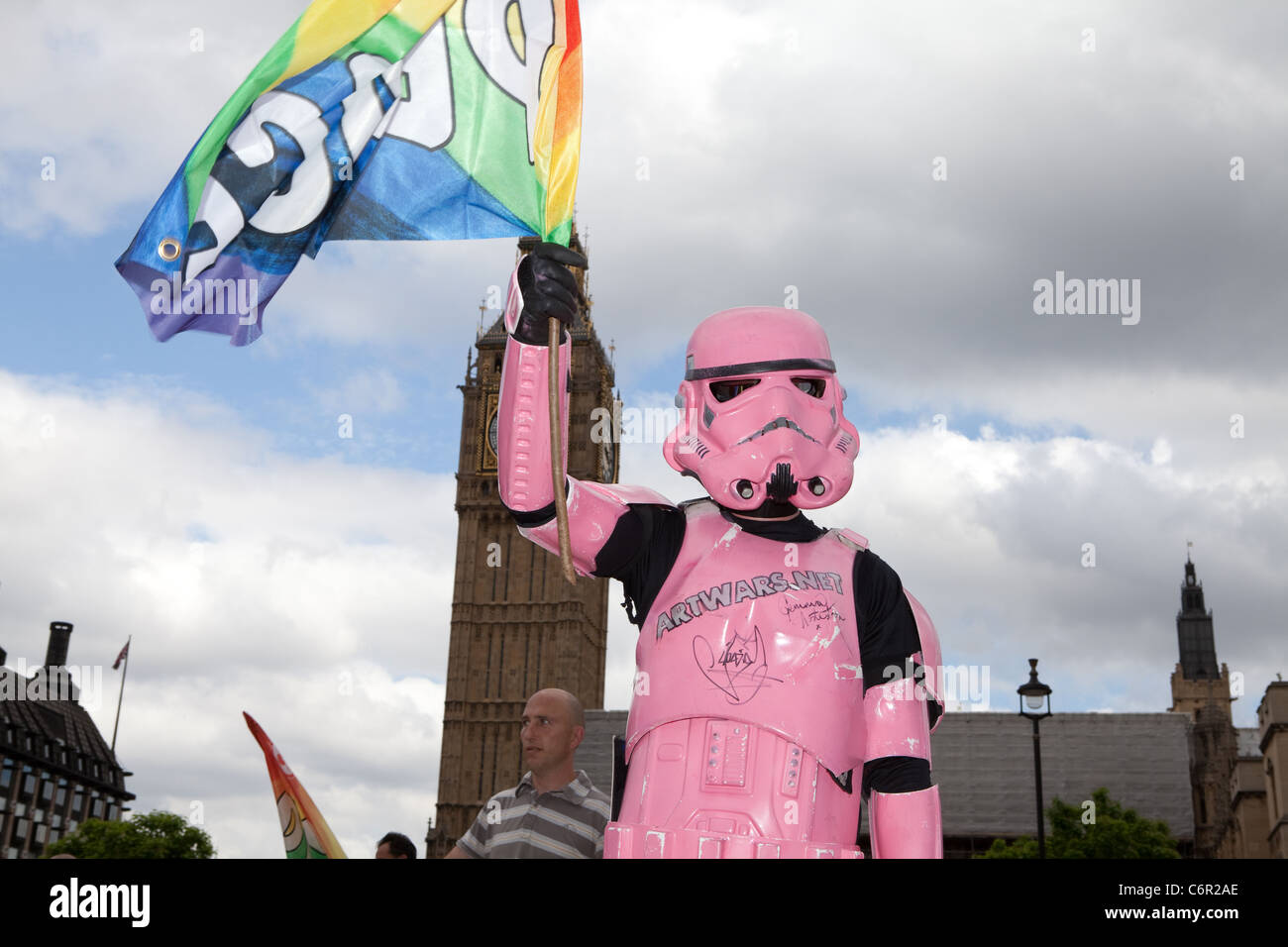 Pink artwars stormtrooper waves peace flag hi-res stock photography and ...