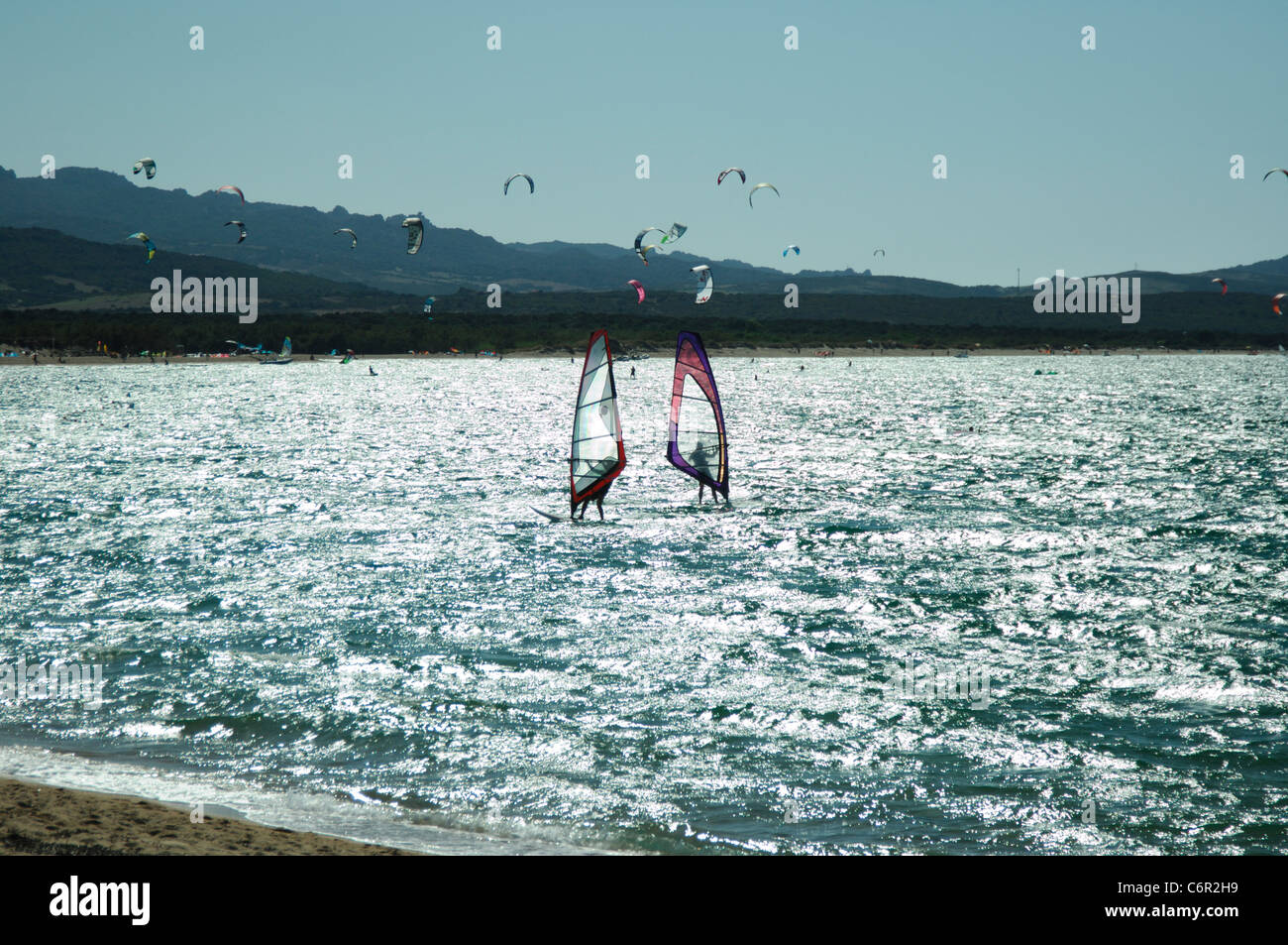 Windsurf an kite-surf sailing at Porto Pollo bay and beach,Palau ...