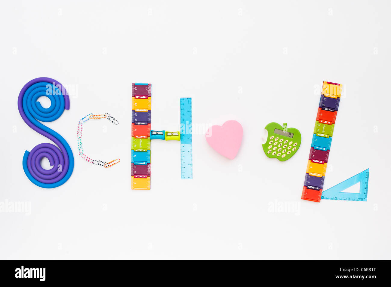 Word School using childrens school stationary on white background Stock ...