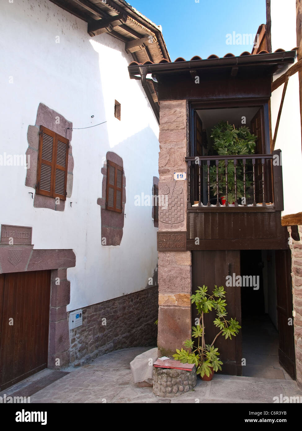 Basque traditional houses in ancient town of Baztan, Kingdom of Navarre ...