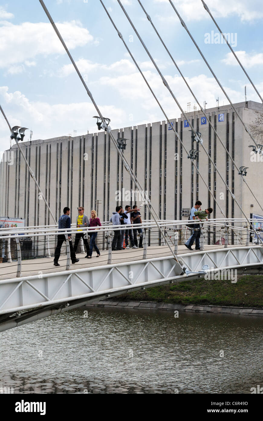 The pedestrian suspension bridge over the Kharkov-river, Kharkov ...