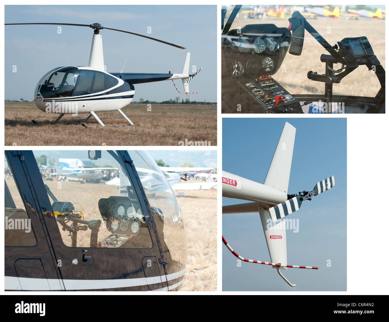 Helicopter, rear wing, cabin and steering lever. Four images Stock ...
