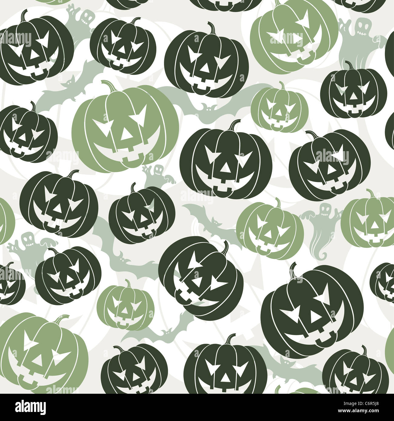 Halloween seamless background with bats, ghost & pumpkin, vector ...