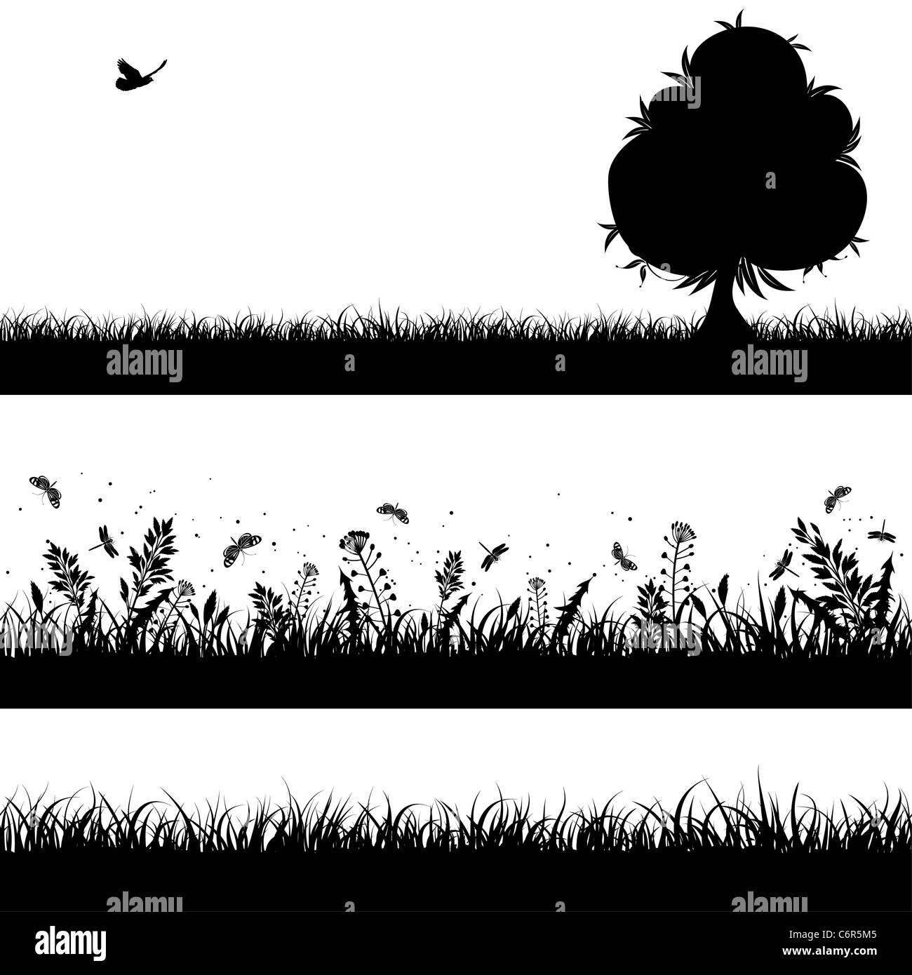 Collect nature seamless background with grass, bush and tree, element ...