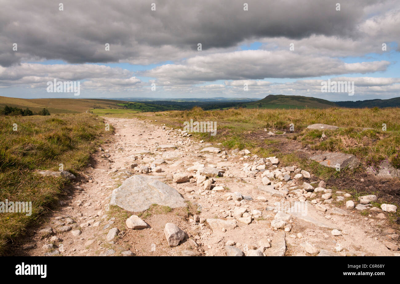 Stony path across Dartmoor near Eylesbarrow, Devon UK Stock Photo - Alamy