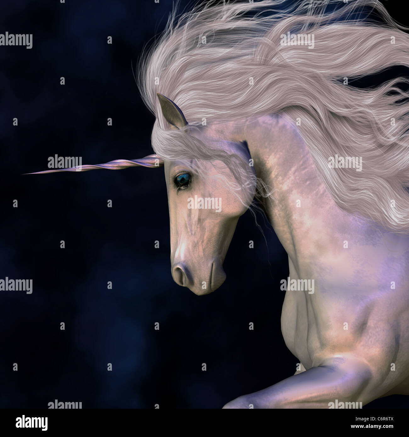 A white buck unicorn's horn has a beautiful pink glow Stock Photo - Alamy