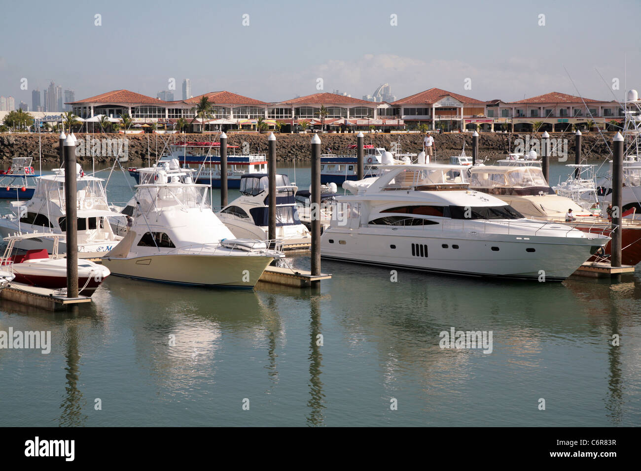 Luxury boats parked at the Amador Marina in the Pacific coast of Panama ...