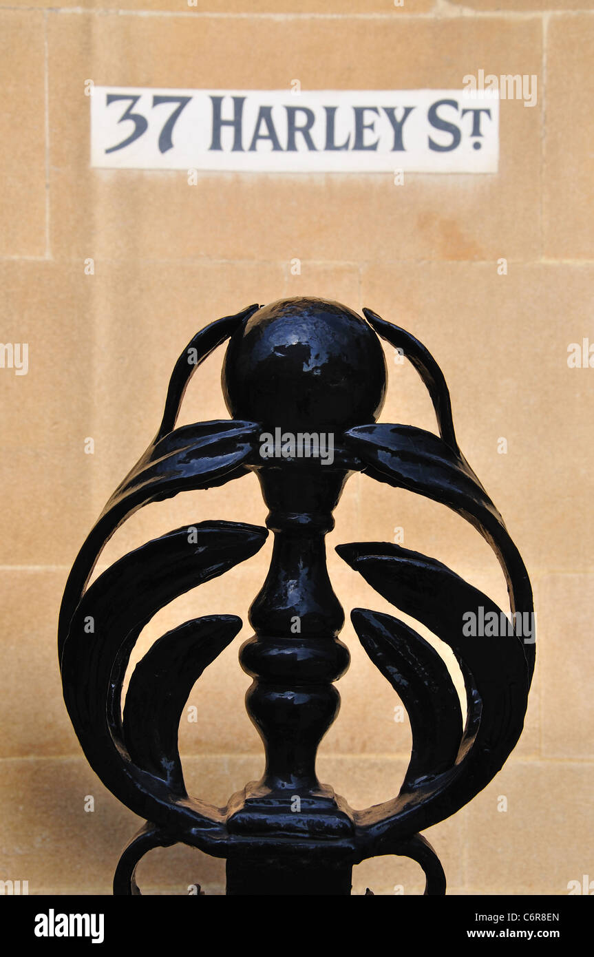 Antique street sign, Harley Street, City of Westminster, London ...