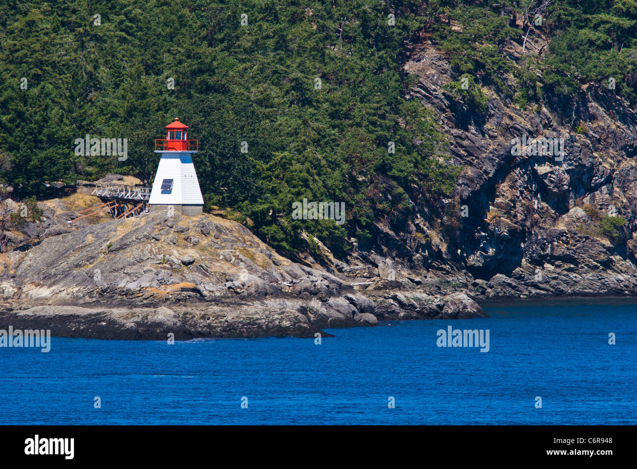 Portlock Point Lighthouse on Prevost Island in the Gulf Islands off the ...