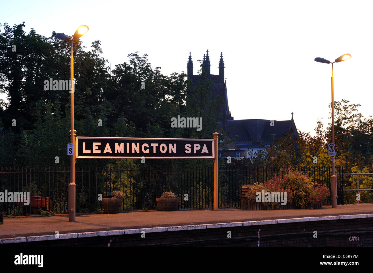 Leamington Spa railway station sign and All Saints Parish Church at ...