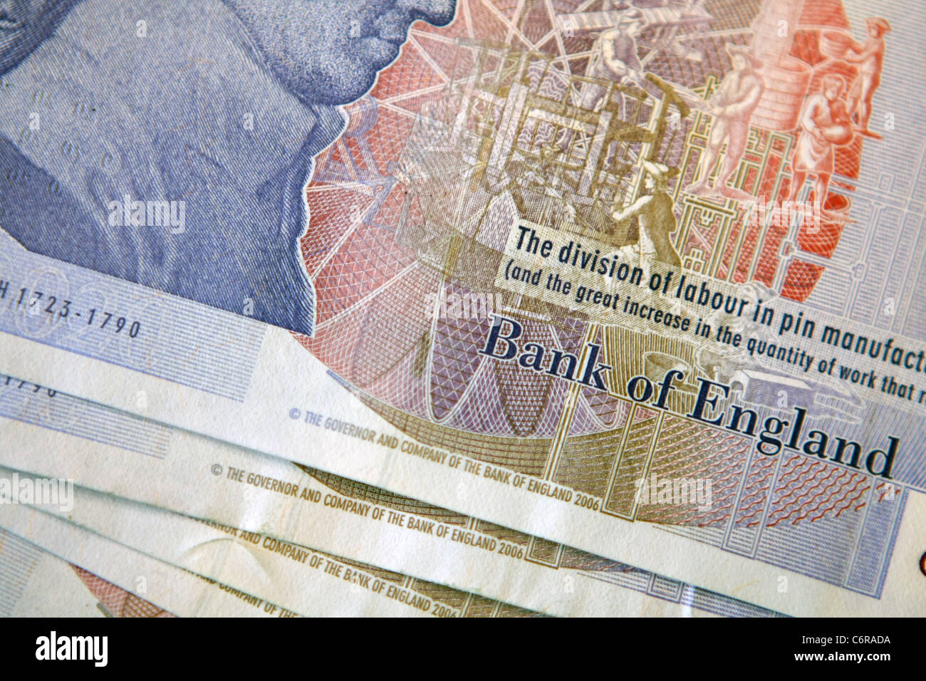 looking down on parts of sterling £20 notes Stock Photo - Alamy