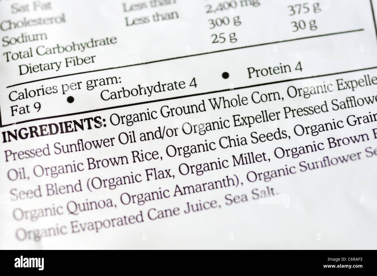 Organic ingredient information on food package Stock Photo - Alamy