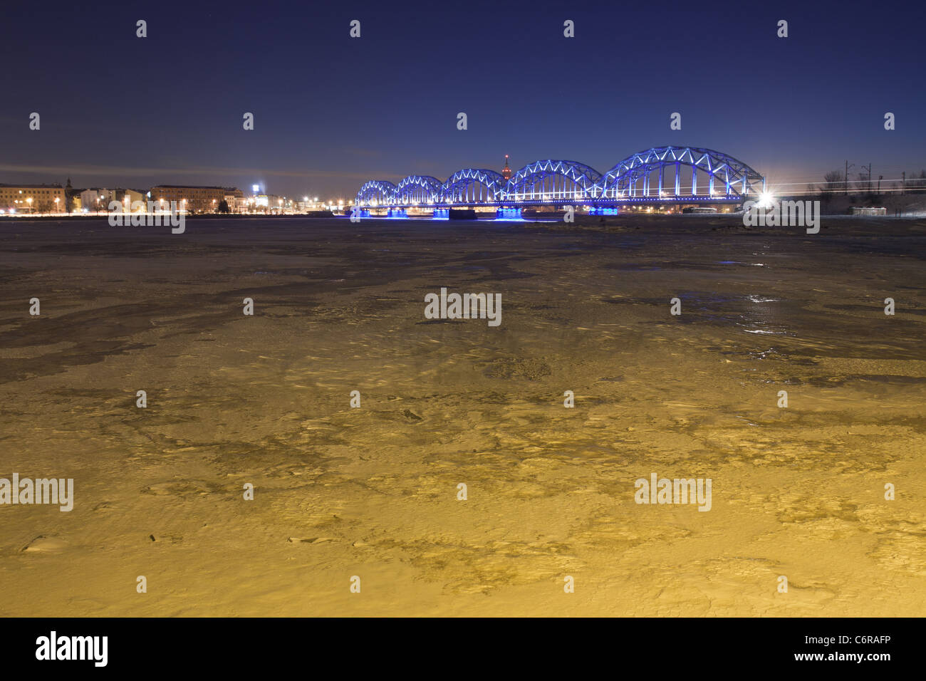 Railway bridge at night in winter Stock Photo - Alamy