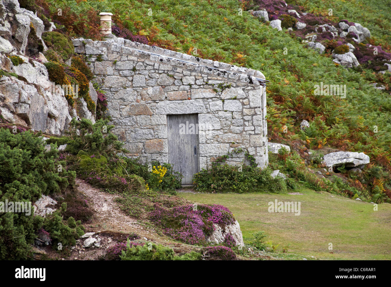 The granite quarries cottage on Lundy Island, Devon, England UK in ...