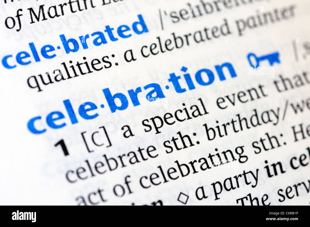 CELEBRATION word closeup in dictionary Stock Photo - Alamy