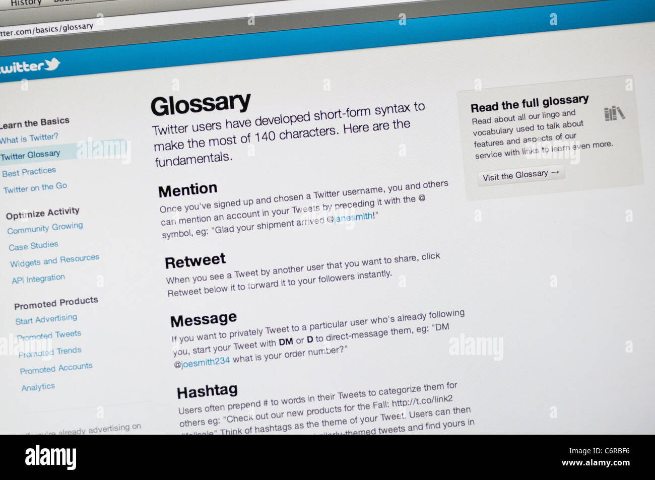 Twitter website - glossary Stock Photo - Alamy