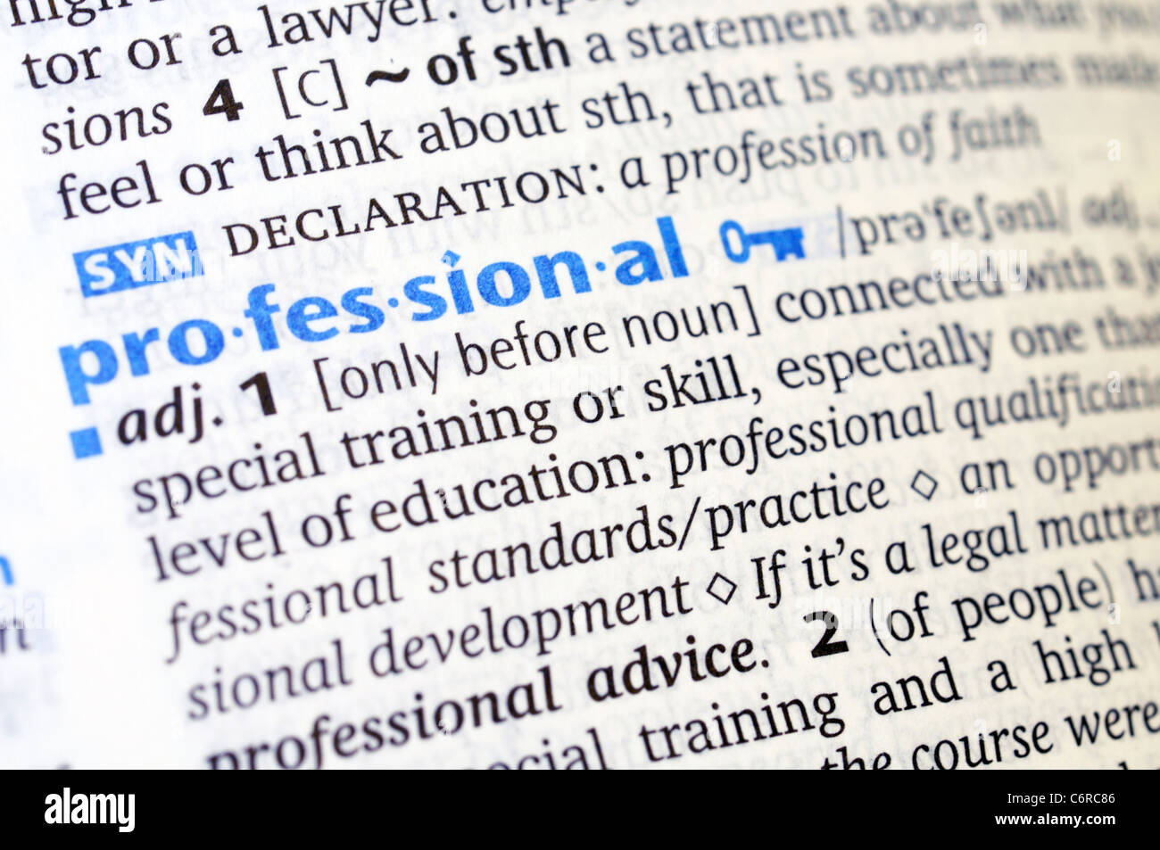 PROFESSIONAL word closeup in dictionary Stock Photo - Alamy