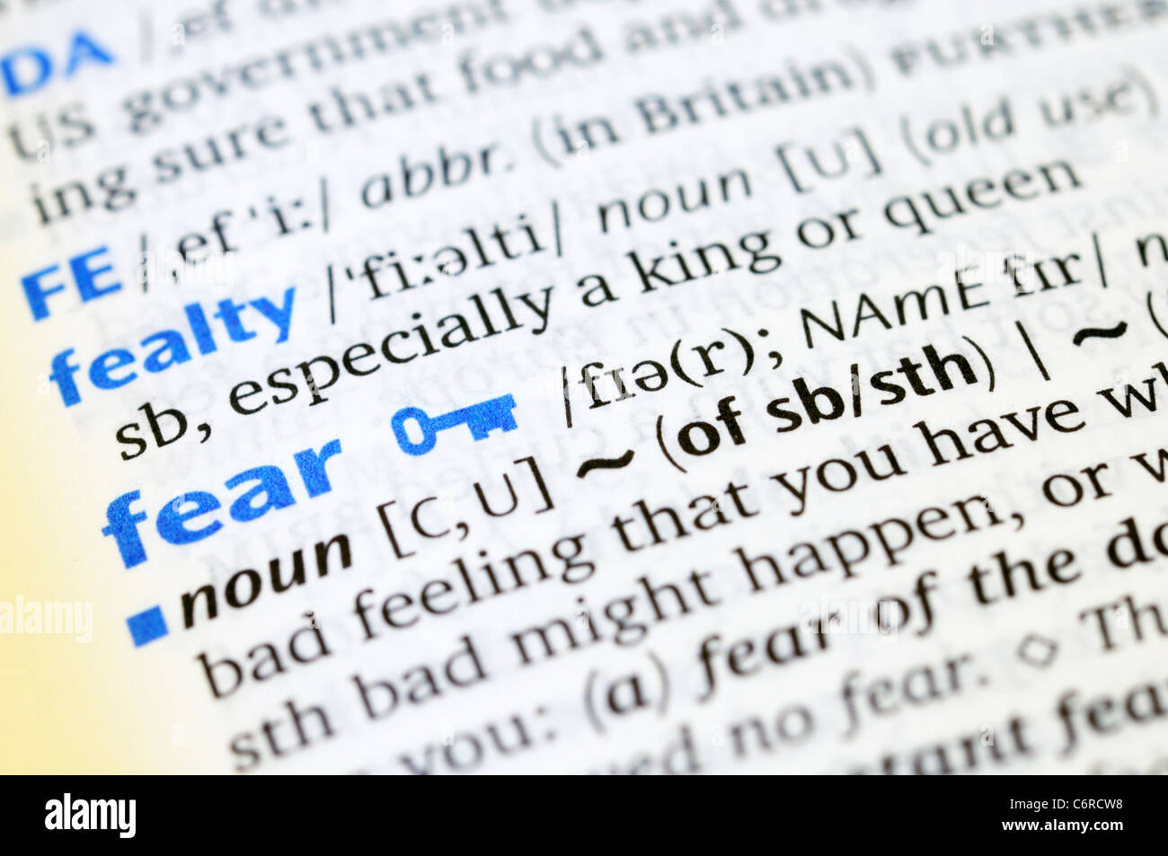 FEAR word closeup in dictionary Stock Photo - Alamy