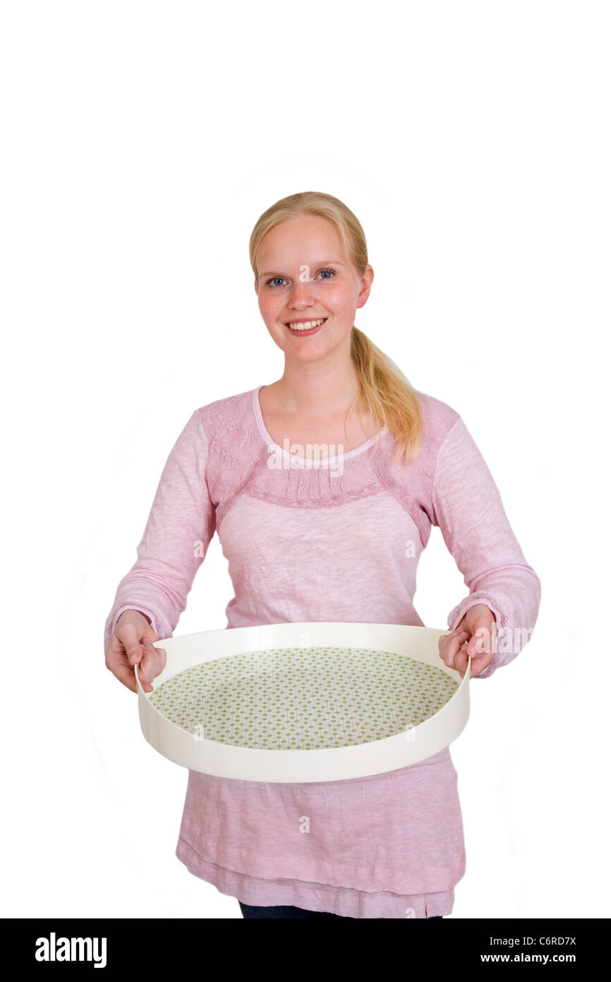 Young woman with a tray Stock Photo - Alamy