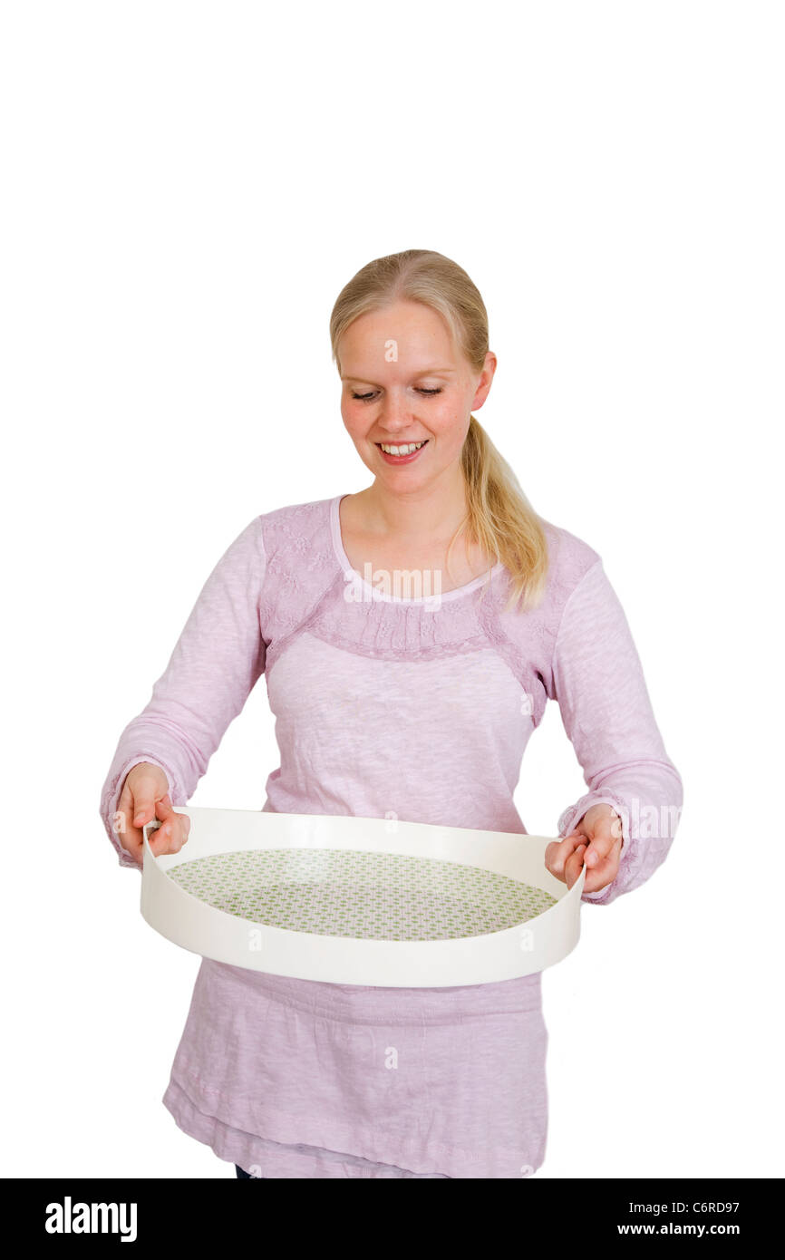 Young woman with a tray Stock Photo - Alamy