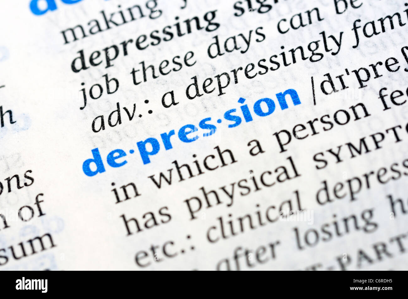 DEPRESSION word closeup in dictionary Stock Photo - Alamy