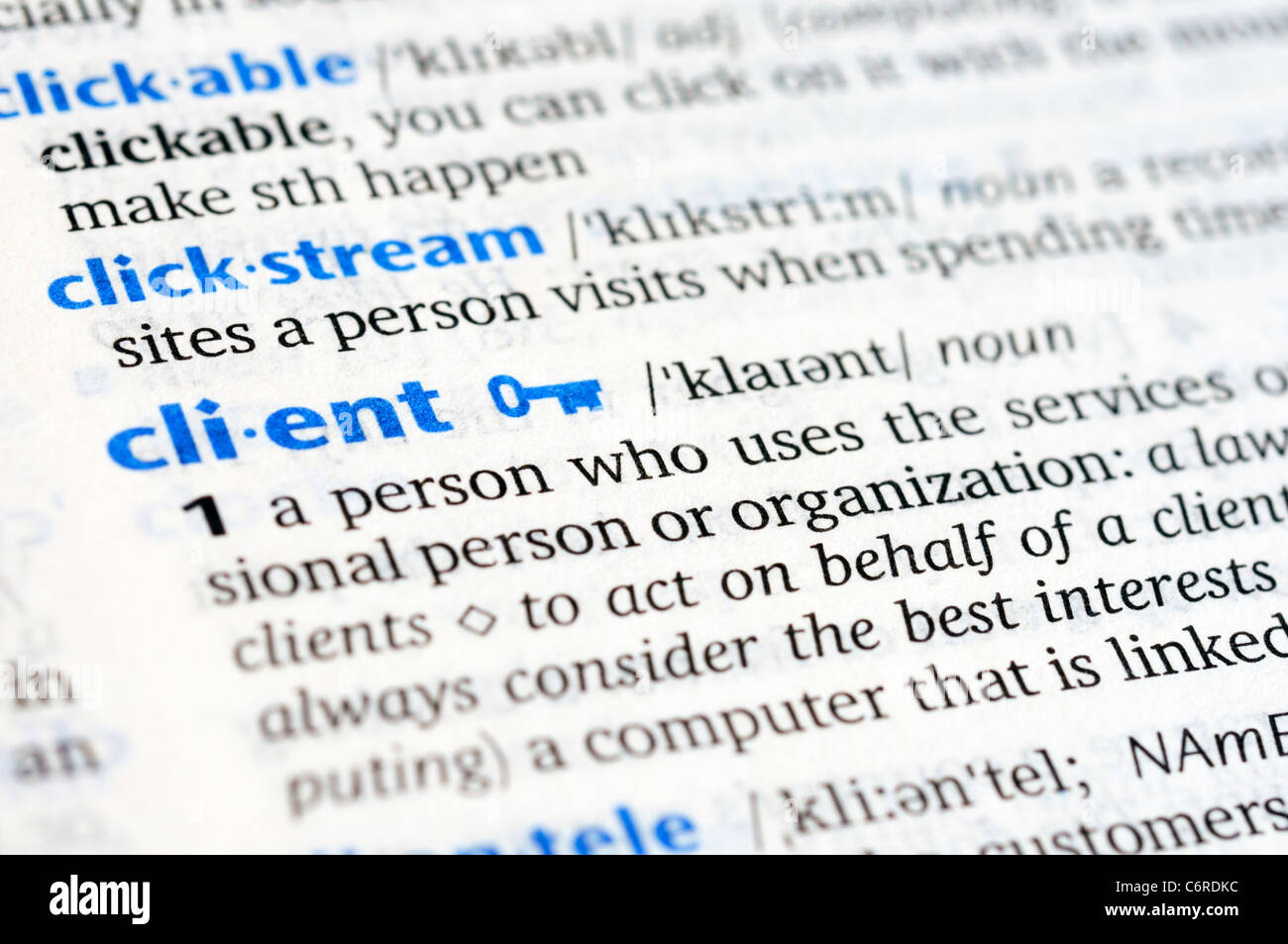 CLIENT word closeup in dictionary Stock Photo - Alamy