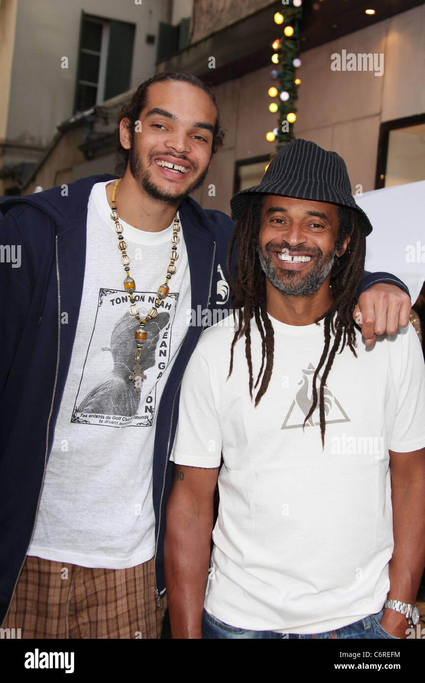 Yannick Noah and his son Joakim Noah attend the opening of 'Coq Sportif ...
