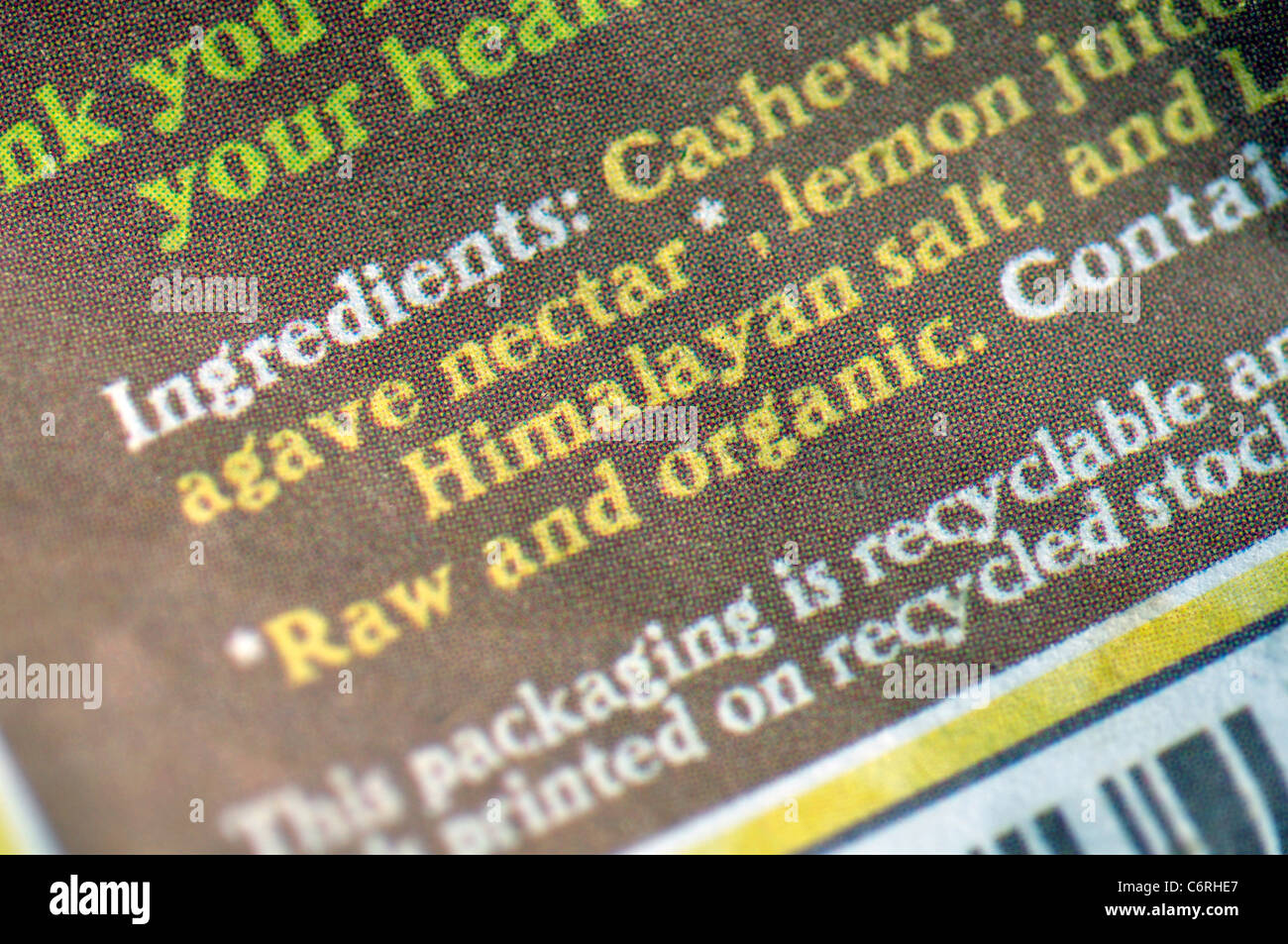 Ingredient list on food package Stock Photo - Alamy
