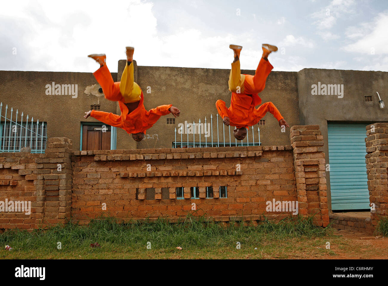 Pantsula dancers Pele Gae, 27, and Silindile Sithela, 18, do a backflip ...