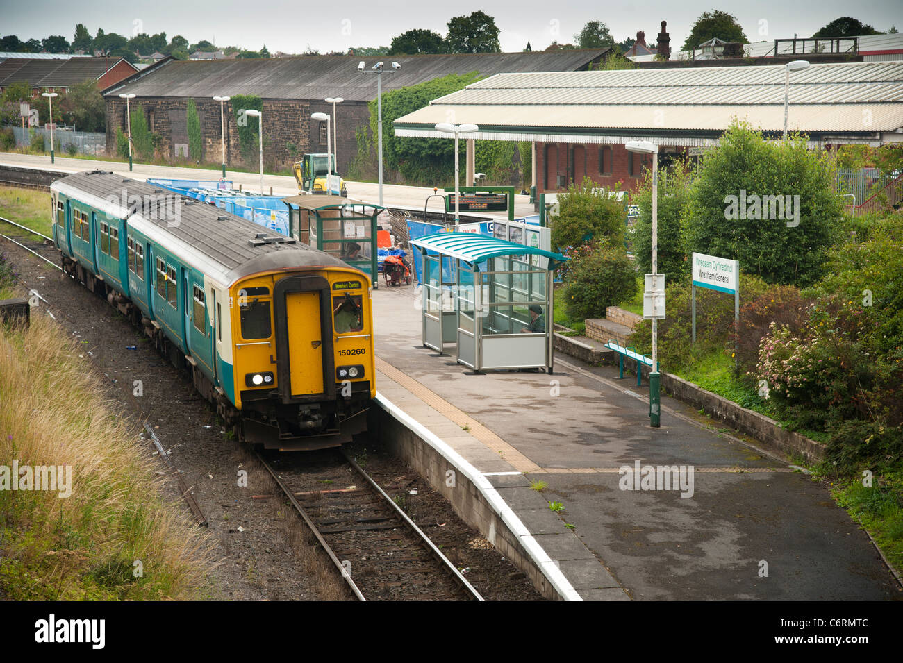 An Arriva wales DMU train arriving at wrexham general railway station ...