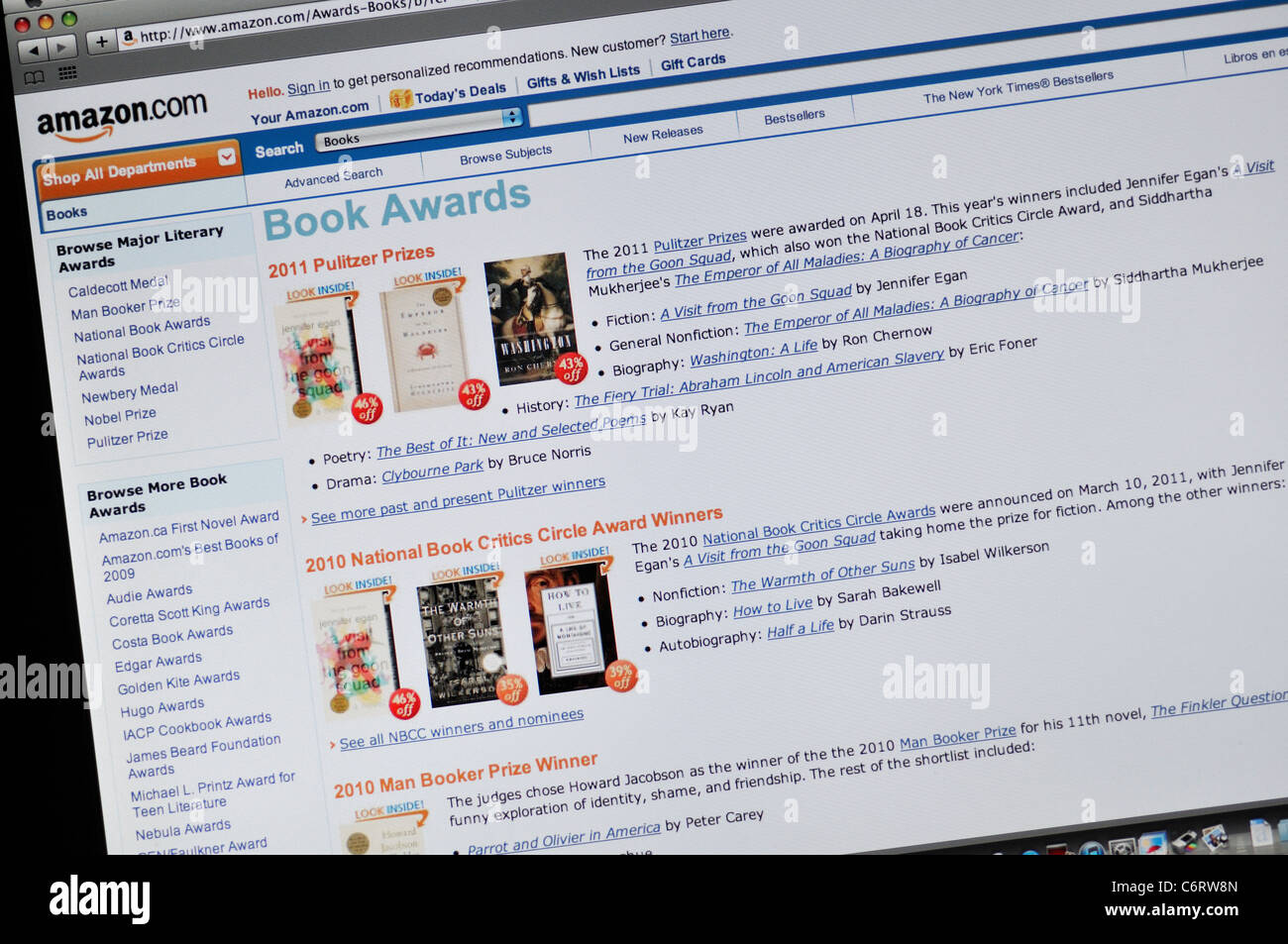 Amazon book awards website Stock Photo - Alamy