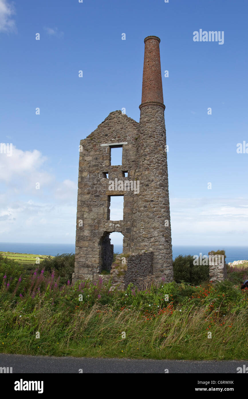 Abandoned Cornish tin mine engine house and stack on the North West ...