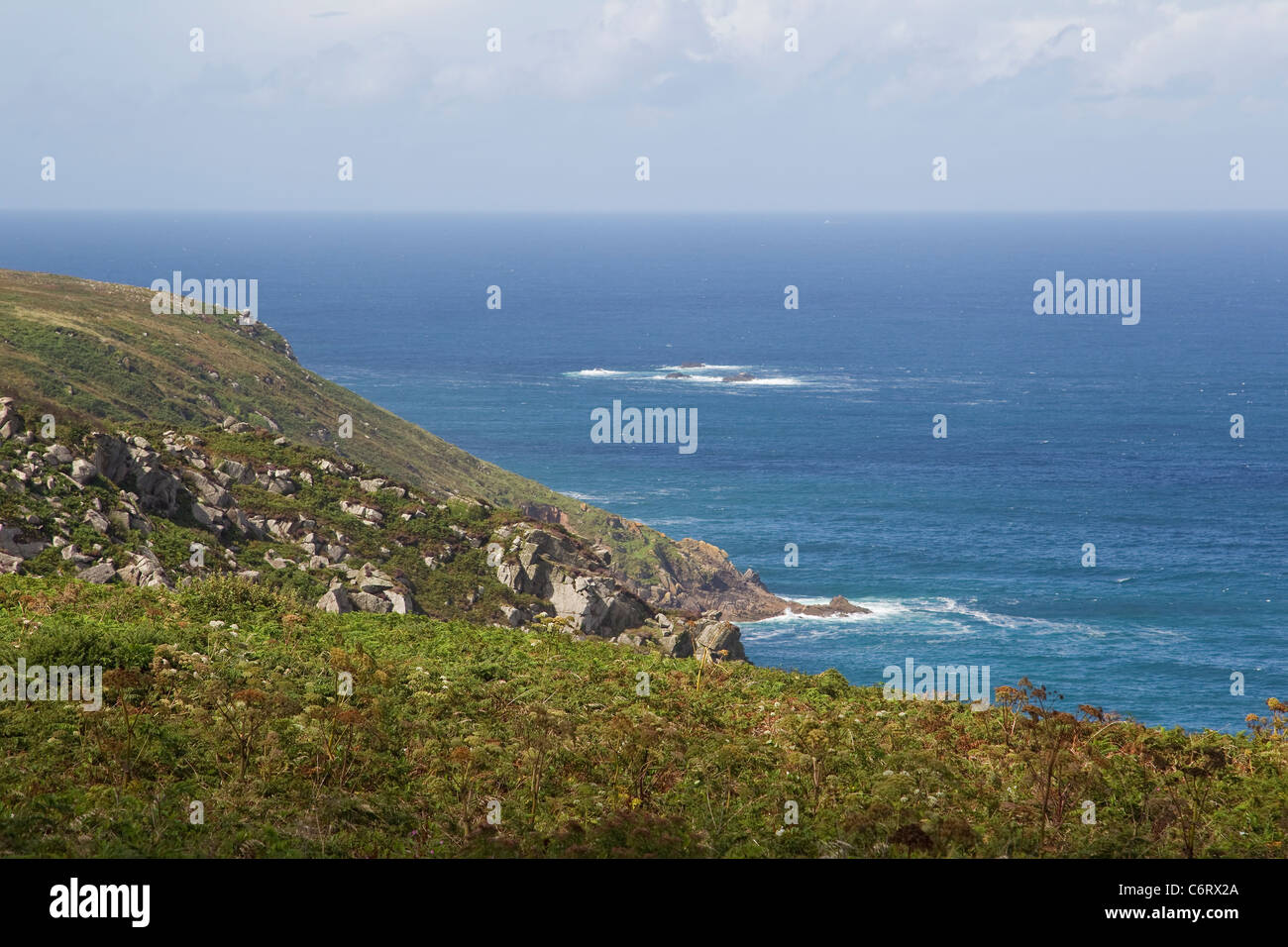 Cornish coastal cliffs looking eastward from The Lizard the most ...