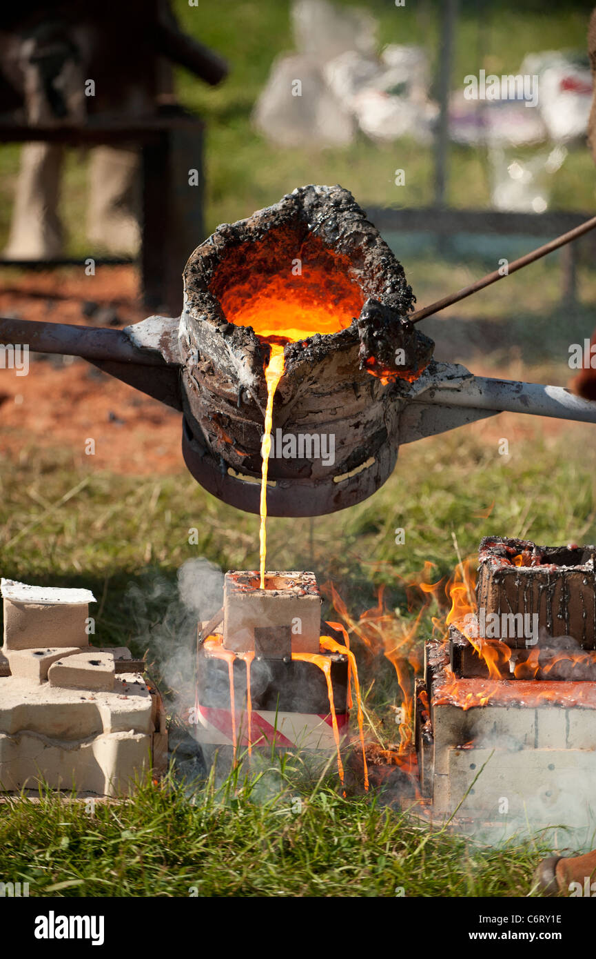Pouring red hot molten iron at The National Eisteddfod of Wales ...