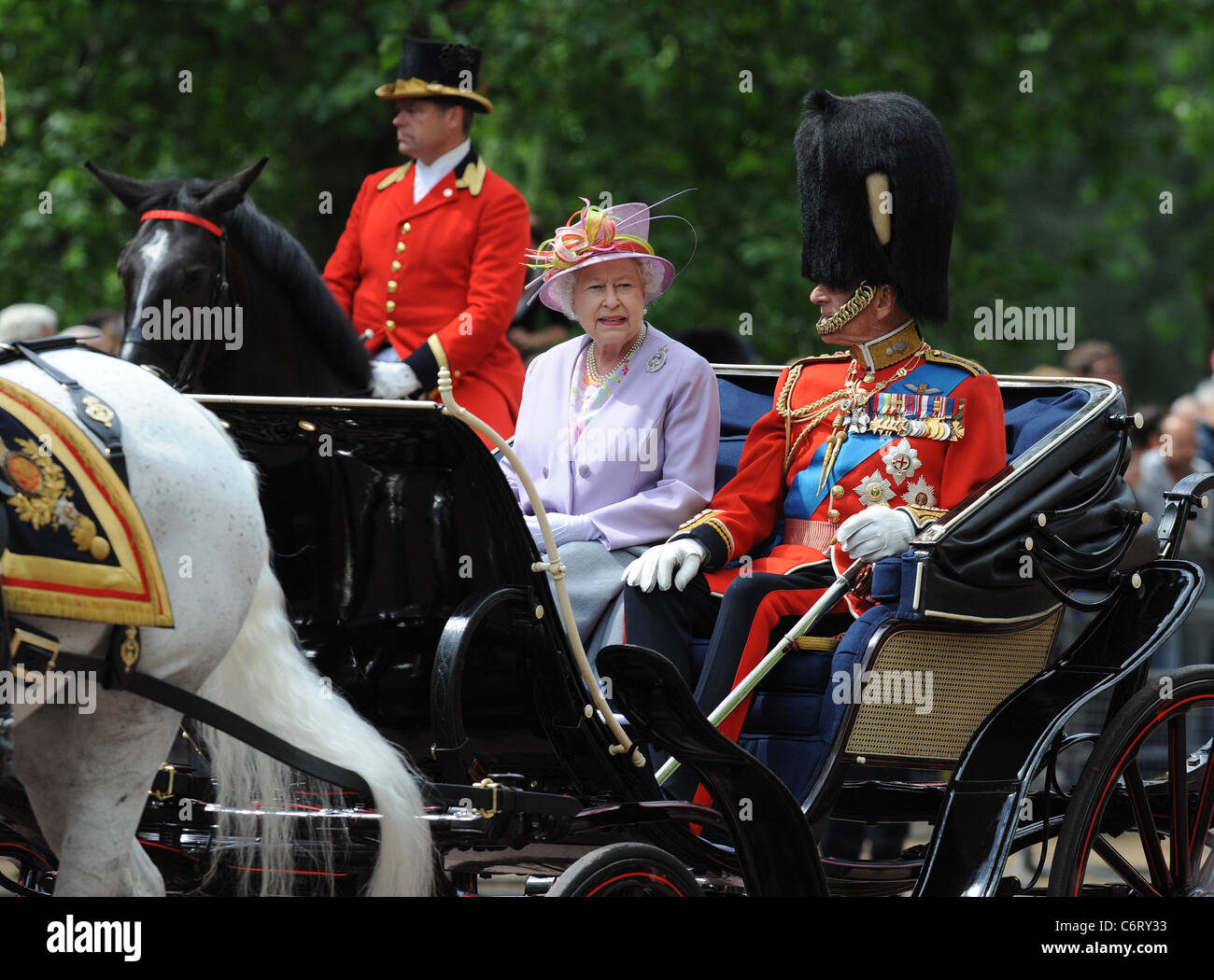 Queen Elizabeth II and The Duke of Edinburgh Trooping The Colour to ...