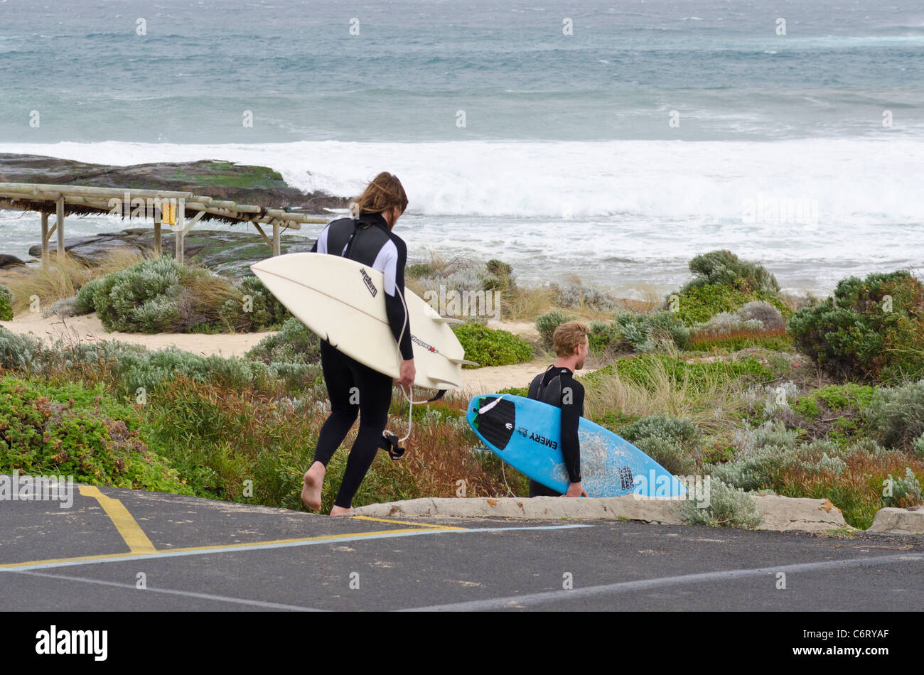 Surfers at Prevelly beach, Margaret River, Western Australia Stock ...
