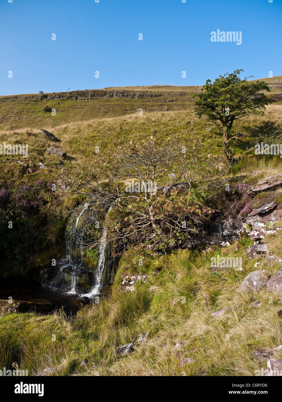 Waterfall on the Beacons Way below the Fan Hir ridge in the Black ...