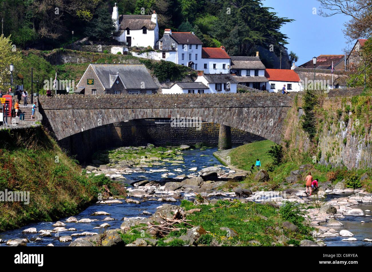 East Lyn river and bridge at Lynmouth, North Devon. Britain, UK Stock ...